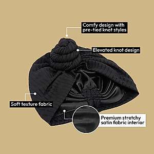 Red by Kiss Turban for Women, Silky Satin Interior, Comfortable, Breathable Head Wrap, Pre-Tied Twist African Knot Bonnet (Black)