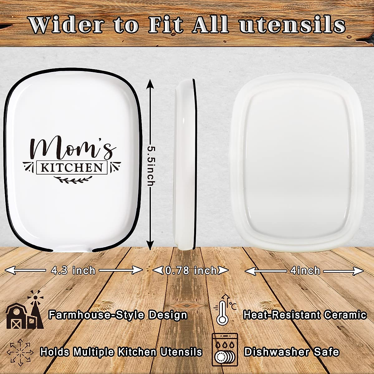 Ceramic Spoon Rest For Kitchen-Funny Mom's Kitchen Quote Spoon Rest For Stove Top-Large Spoon Holder for Kitchen Counter-Heat Resistant Cooking Utensil Rest-Modern Farmhouse Kitchen Décor