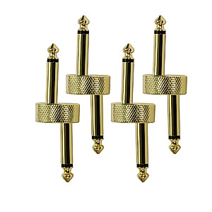 VSN Professional Guitar Pedal Coupler,1/4 Inch Guitar Pedal Connector Z Type 6.3mm Pedals Coupler 4 Pack Pedal to Pedal Connector TS Copper Male Connector for Effect Pedalboard Space Saving Gold