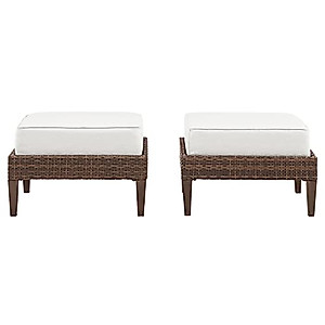 Crosley Furniture Capella 2-Piece Wicker Outdoor Ottoman Foot Rest for Patio, Deck, Porch, Creme
