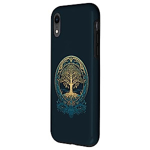 iPhone XR Odin Tree of Life Viking Valhalla Pagan Blue and Yellow Case