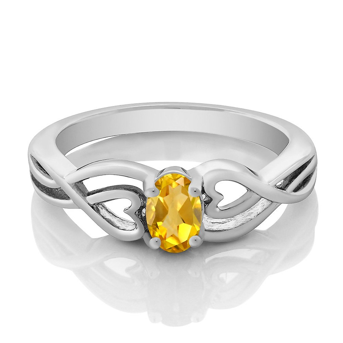 Gem Stone King 925 Sterling Silver Natural Citrine Women's Engagement Ring 0.40 Cttw Oval 6X4MM Gemstone Birthstone (Available 5,6,7,8,9) (Size 5)