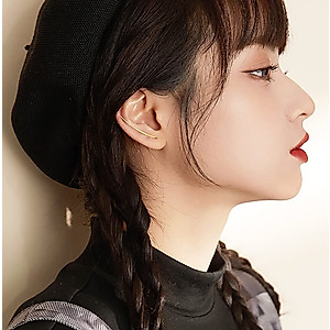 Reffeer Solid 925 Sterling Silver Bar Ear Climber Earrings Cuffs for Women Girls Curved Bar Wrap Earrings Minimalist (B-Gold)