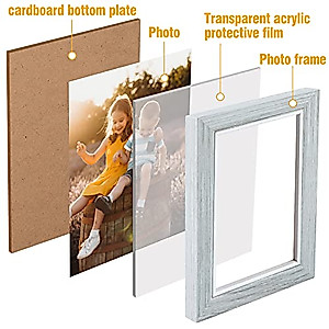 5 Folding 4" x 6" Hinged Picture Frame, Natural Wood Foldable Photo Frame with High Definition Acrylic Rustic Desk Family Picture Collage for Thanksgiving Christmas Valentine's Day Birthday(Gray Blue)