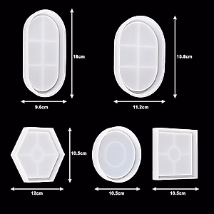 EPODA 5pcs Resin Tray Molds, Silicone Tray Mold, Round, Hexagon, and Square Epoxy Resin Casting Molds for Coaster Tray Making