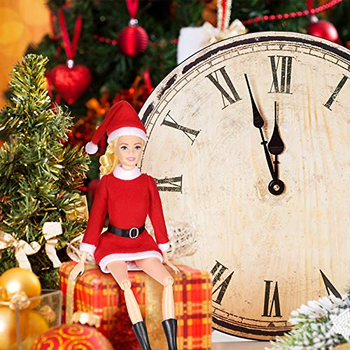 Cholung 6 Sets Christmas Doll Dresses with 2 Pairs Black Boots 11.5 Inch to 12 Inch Doll Christmas Clothes Sets Christmas Doll Dresses Suits for Little Girl