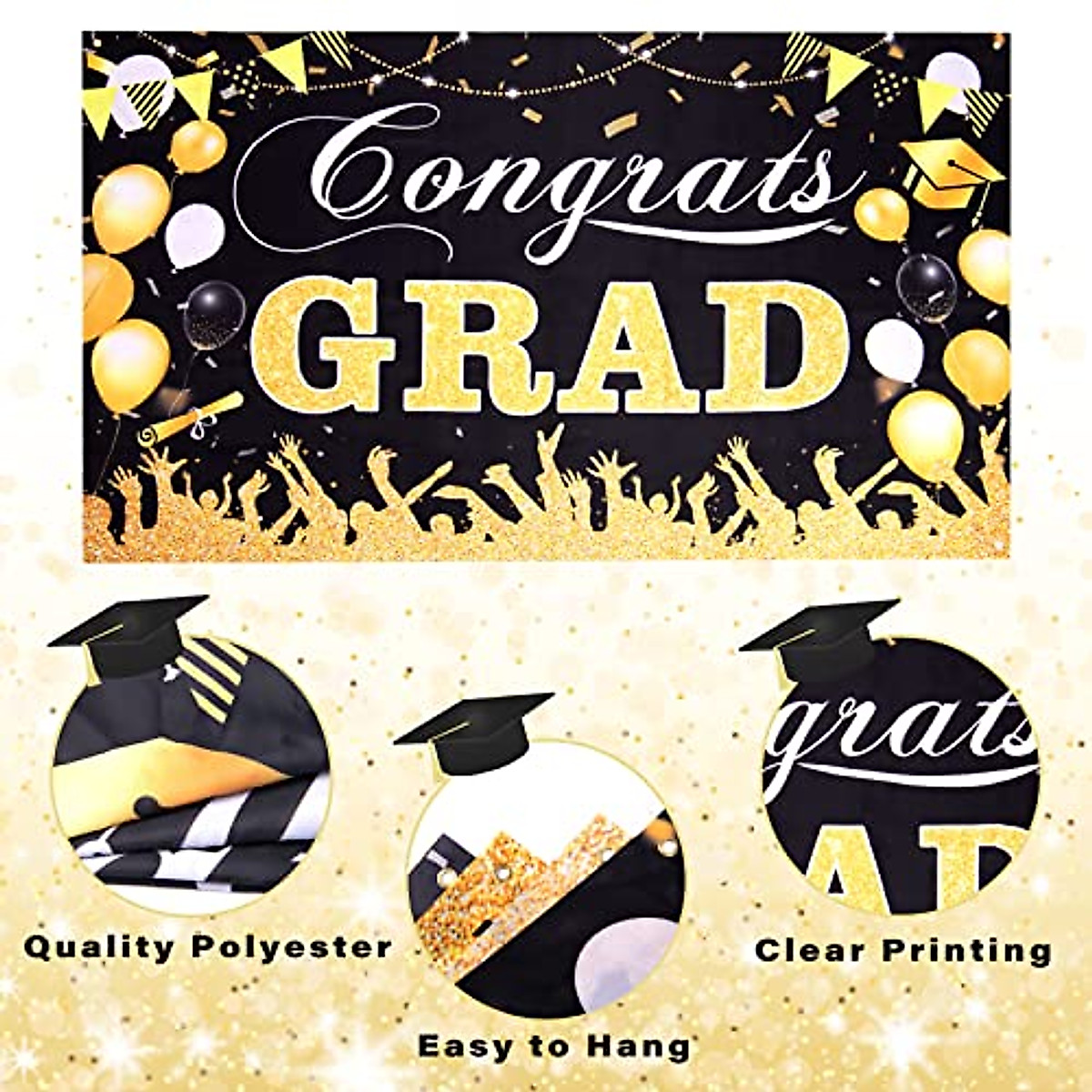 MOMOHOO Graduation Party Decorations 2022 - 47Pcs Class of 2022 Graduation Decorations, Graduation Congrats Grad Backdrop Banner/2022 Balloon/Black and Gold Confetti Balloon, Graduation Party Supplies
