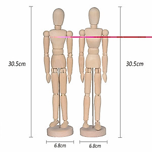Alikeke 2 Pack 12 Inches Tall Wooden Mannequin Artist Manikin with Stand - Great for Drawing or Desktop Decor （Men and Women/Dad and Mom ）