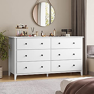 Hasuit 6 Drawer Double Dresser, 51.5''W Wood Dresser Chest with Wide Storage Space, Storage Tower Clothes Organizer, Large Storage Cabinet for Bedroom, Living Room, Hallway (Modern White)