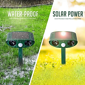 Ultrasonic Animal Repeller, 2 Pack Solar Powered Animal Repellent, Waterproof Animal Deterrent Devices Outdoor Repels Cat, Dog, Fox, Derrent, Rat, etc