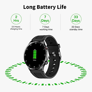 Kumi Smartwatch for Android Phones and iOS, IP68 Waterproof Smart Watches with 24/7 Heart Rate, Blood Oxygen, Fitness Tracker with Sleep Monitor Black