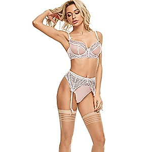 ANGABRIEL Women 's Mesh Lace Garter Belt High Waist Suspender Belt with 4 Strap Metal Clip for Stockings/Lingerie (Garter Belt Sold Only) (Pink, 4)