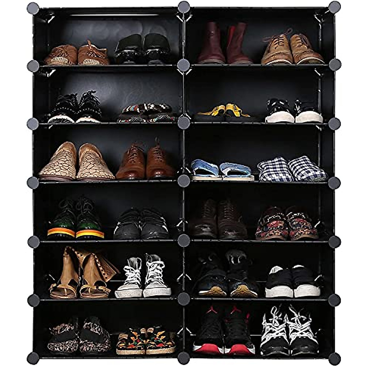 UNICOO - Multi Use DIY Plastic 12 Cube Shoe Rack,Organizer, Bookcase, Shoes Cabinet (2×6, Black with White Doors)