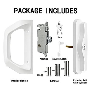 EASILOK Sliding Glass Door Lock, Patio Door Handle Set with Key Cylinder & Mortise Lock Patio Door Lock Replacement Convertible Fits Door Thickness from 1-1/2" to 2-4/25",3-15/16''Screw Hole Spacing