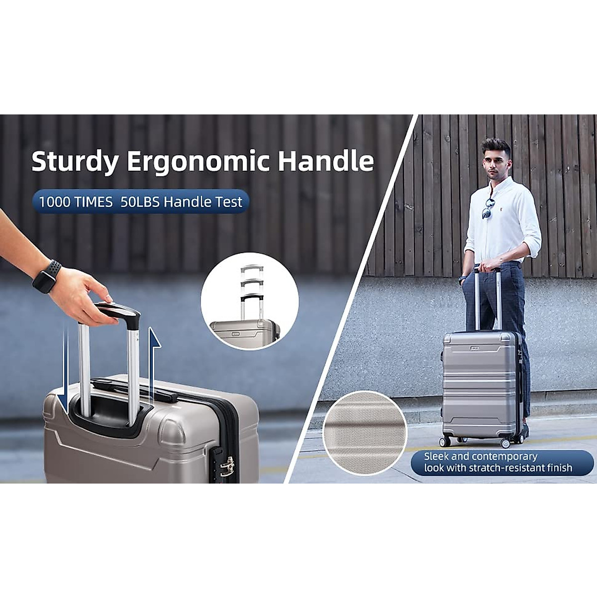 Merax Expandable ABS Hardshell Luggage Suitcase with Spinner Wheels Suit Case Lightweight, Gray, 3-Piece Set (20/24/28)