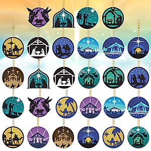 Estune 28 Pcs Christmas Nativity Scene Diamond Painting Keychain for Adult Christmas 5D DIY Diamond Painting Art Keychain Decor Keychain Making Kit Diamond Key Diamond Ornaments Craft Accessories