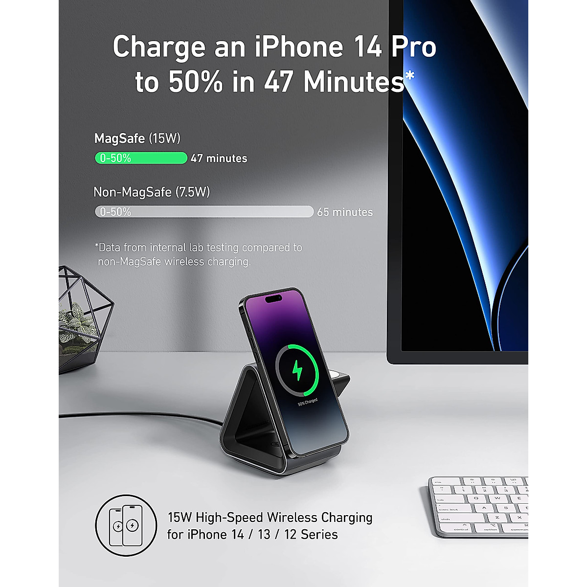 Anker MagSafe Charger Stand, 737 MagGo Charger, 3-in-1 Charging Stand with MFi-Certified 15W Max Fast Charging, iPhone 15/14/13/12 Series, Apple Watch S8/7/6, AirPods, 30W USB-C Charger Included