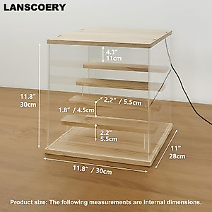 LANSCOERY Acrylic Display Case with LED Light, Clear 5 Tier Organization, Dustproof Wooden Display Box, Exclusive Showcase for Collectibles, Mini Figures and Funko Pop, 11.8x11x11.8inch