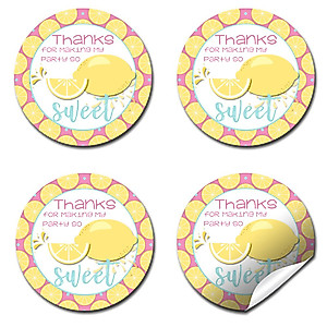 Sweet Summer Lemonade Thank You Sticker Labels, 40 2" Party Circle Stickers by AmandaCreation, Great for Party Favors, Envelope Seals & Goodie Bags