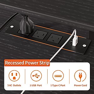 JOISCOPE Home Office Desk with Power Outlets (3AC, USB, Type-C), 60 × 20 Inch Computer Desk with Reversible Shelves, Laptop Table with Display Riser, Gaming Study Drafting Table for Bedroom, Black