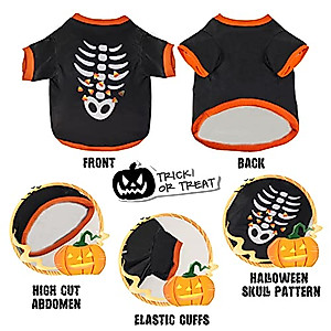 SGQCAR 4Pieces Dog Halloween Shirts Soft Cotton Ghost Skeletons Dog T-Shirt Funny Pet Pumpkin Head Costume for Small Dogs Puppy Cosplay Apparel (Pumpkin, Large)