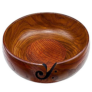 Wooden Yarn Bowl with Holes Holder 7.87''×3''Rosewood Handmade Craft Knitting Bowl Storage Knitting and Crocheting Accessories Kit Organizer, Perfect for Mother's Day and Christmas Gift
