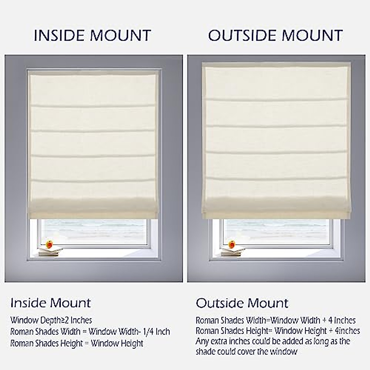 Sunbox Blinds Cordless Roman Shades for Windows, Window Treatments, Room Darkening Shades, Linen Fabric Roman Shades for Doors, Kitchen, Linen Cream