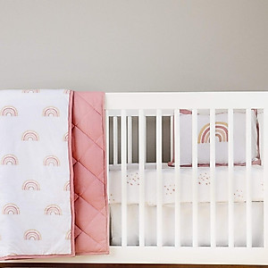 Ely's & Co. Baby Toddler Bedding Sets for Baby Boy and Baby Girl — Perfect for Toddler Beds — 3 Piece Set Includes Crib Sheet, Quilted Blanket, and Baby Pillowcase (Pink Rainbow)