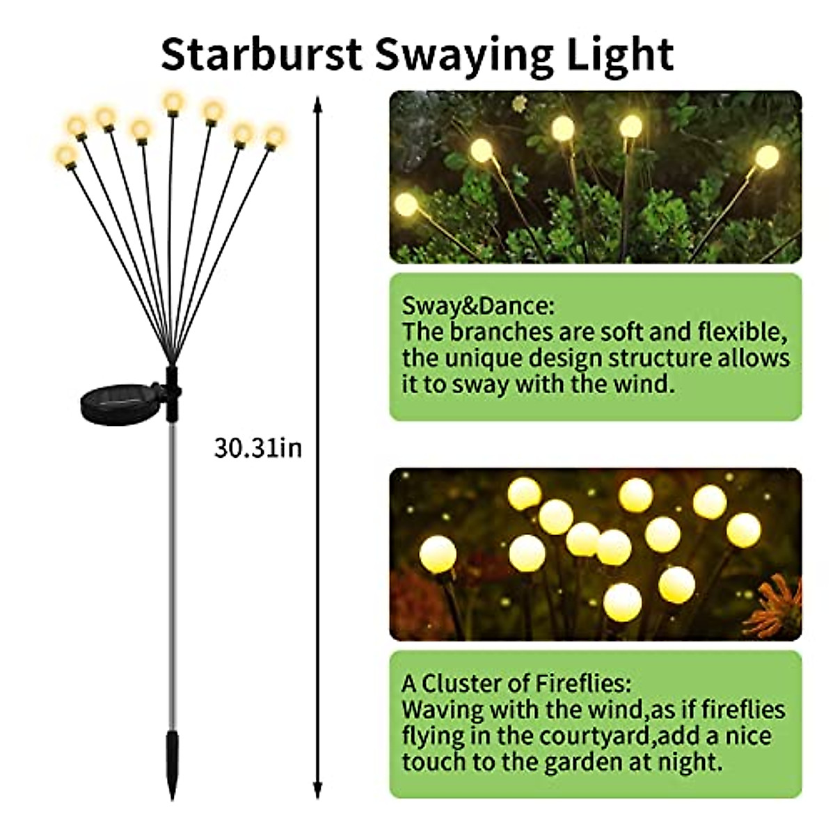 DLAOUM Solar Powered Firefly Lights - Solar Lights Outdoor Waterproof 8LED Starburst Swaying Garden Lights for Yard Path Landscape Decorations