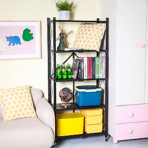 Citylife 5-Tier Storage Shelves with Wheels Foldable Shelving Unit Heavy Duty Garage Metal Storage Rack Kitchen Shelf for Storage