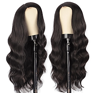 N NAYASA Long Black Wavy Wigs for Women Side Part Black Wig Natural Looking Synthetic Heat Resistant Fiber Wigs Hair for Daily Party Use (2#)