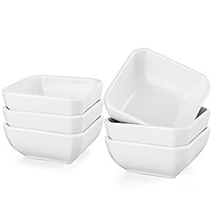 Yedio 3 Oz Dipping Sauce Bowls Ceramic Small Dip Bowls, Mini Serving Bowl for Side Dishes Sushi Soy Sauce Snack ketchup BBQ Charcuterie Condiment, Square White Porcelain Cups, Set of 6