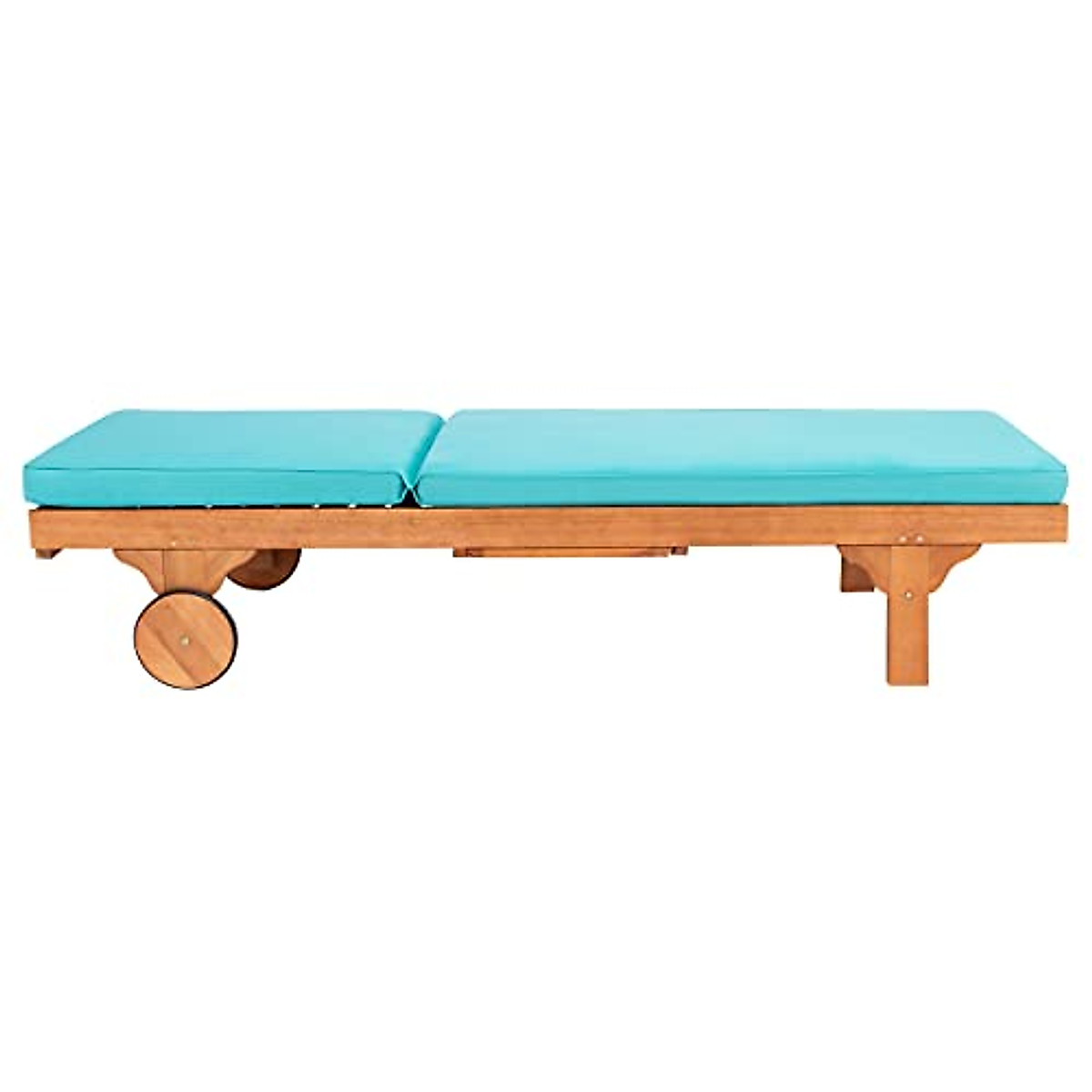 SAFAVIEH Outdoor Collection Newport Natural/ Aqua Cushion Built-in Side Table Adjustable Chaise Lounge Chair