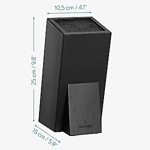 Navaris Universal Knife Block Holder - Rubber Wood Stand with Bristles to Fit Different Sizes of Knives - Angled Design, 9.8" x 5.9" x 4.1’" - Black