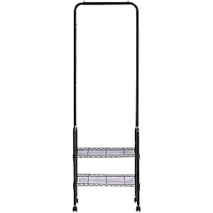 MATICO 2-in-1 Metal Garment Rack with Clothes Hanger, 2 Tier Wire Coat Storage Organizers Laundry Holders with 2 Metal Shelves for Home and Dormitory, Black