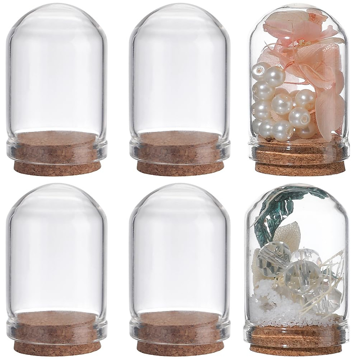 SUNNYCLUE 20Pcs Cloche Bell Jar 8mL Glass Display Dome with Cork Base 1.28 inch Small Clear Bottles Mini Bottles Dome Decorative Jars Display Case for Christmas Home Decor Dried Flowers Party Favor