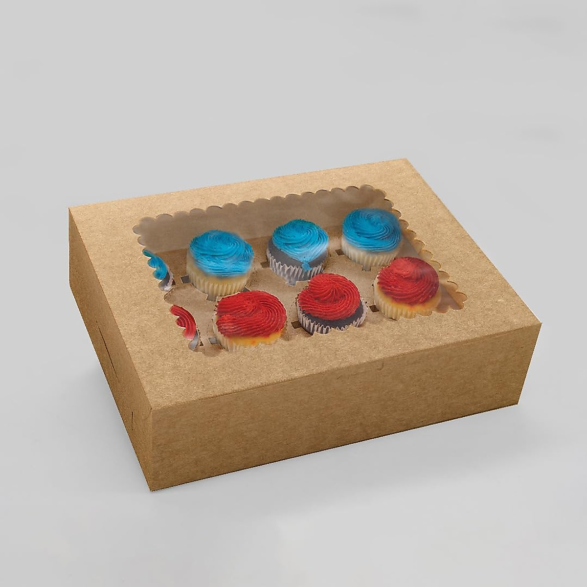 Tectonic Key 5 pack Kraft Brown Disposible Cupcake Box Carrier Containers with 5 inserts 12.9 x 9.34 x 4in with PVC clear Window Recycleble Holds Cupcakes, Muffins, and many Bakery pasteries