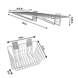 Crownwall Steel Shelf and Basket Organizer Value Kit with 5 Heavy Duty Shelves and Baskets for Storage and Organization, Compatible Slatwall