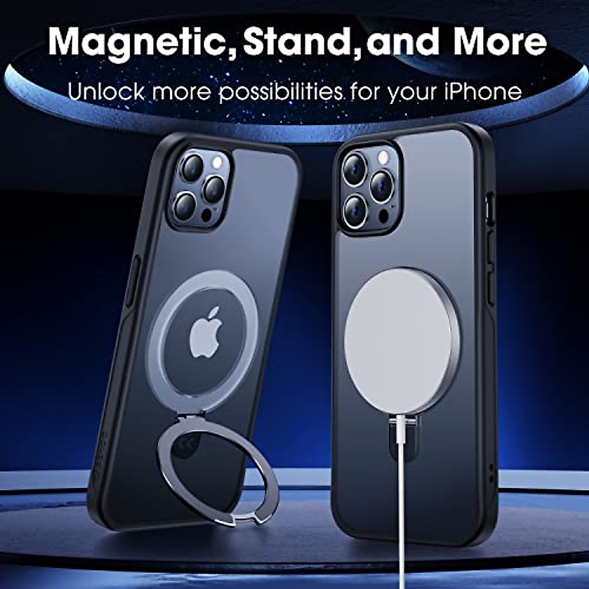 CASEKOO Designed for iPhone 12 Pro Max Case with Magnetic Invisible Stand [Military Drop Protection] [Compatible with MagSafe] Shockproof Slim Translucent Matte Cases 6.7 Inch 2020, Black