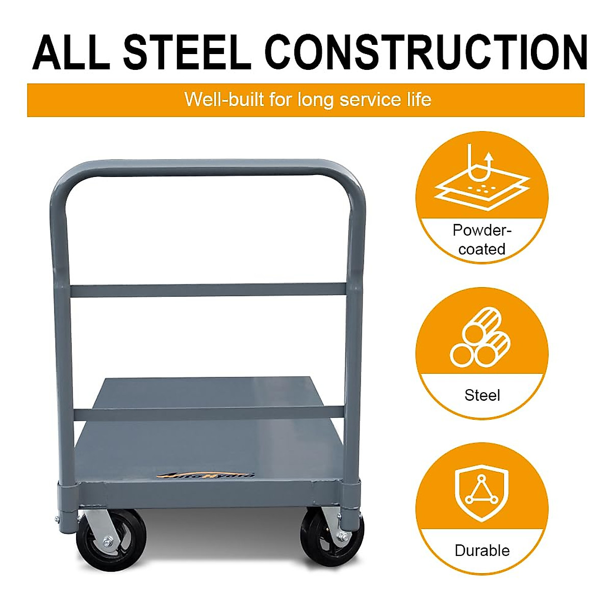 DMC-FPPS 48" L x 24" W Steel Platform Truck 2000 Lb. Loading Capacity Heavy Duty Flatbed Hand Truck Utility Push Cart with 6"x4" Rubber Casters