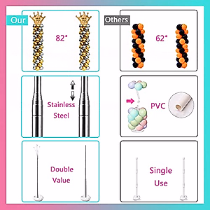 Decojoy 4 Set Balloon Stand Kit, 9 Feet Adjustable Balloon Arch for Floor, Ballon Column Tower with Weights Base and Pole, Metal Backdrop Stands for Parties, NO Need Helium Tank for Balloons