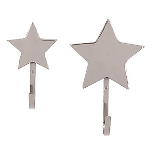 Deco 79 90882 Stainless Steel Star Wall Hooks (Set of 2), 6" x 9", Silver