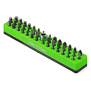 AIRTOON 1/4" Magnetic Hex Bit Holder, 43 Holes Bit Storage with Strong Magnetic Base, Magnetic Screwdriver Bit Organizer, Green