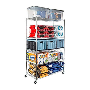 Seville Classics Ultradurable Commercial Grade Nsf Certified Steel Wire Wheels Organizer for Garage, Warehouse, Office, Restaurant, Classroom, Kitchen, 5-Tier Shelving, 48" W x 24" D
