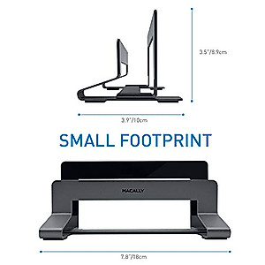 Macally Vertical Laptop Stand for Desk - Adjustable Desk Laptop Holder for Universal Compatibility - Saves Space & Improves Airflow - Use as MacBook Stand Vertical Dock (Pro / Air) - Weighted Frame
