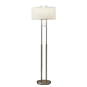 Adesso 4016-22 Duet 62" Floor Lamp, Satin Steel, Smart Outlet Compatible