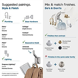 Amerock H3700526 | Aliso Double Prong Decorative Wall Hook | Polished Chrome Hook for Coats, Hats, Backpacks, Bags | Hooks for Bathroom, Bedroom, Closet, Entryway, Laundry Room, Office