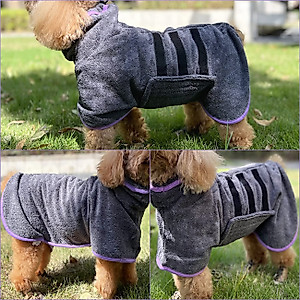 Dog Drying Coat Bathrobe Towel,Microfibre Material Fast Drying Super Absorbent Dog Bath Robe, Pet Quick Drying Moisture Absorbing with Adjustable Collar and Waist