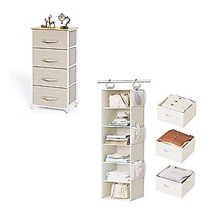 Pipishell Hanging Closet Organizer 6-Shelf, Hanging Shelves for Closet with 3 Removable Drawers & Side Pockets, Hanging Shelf Organizer for Bedroom or Garment Rack, 12'' x 12'' x 43.3'', White