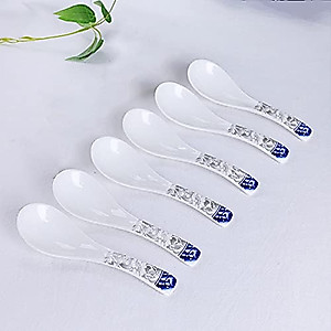 Cooking Spoons 10 Blue And White Soup Spoons, Ceramic Household Large Spoons, Small Soup Spoons, Porcelain Spoons, Soup Spoons, Porridge Spoons With Long Handle, Ceramic Spoons Table Spoons